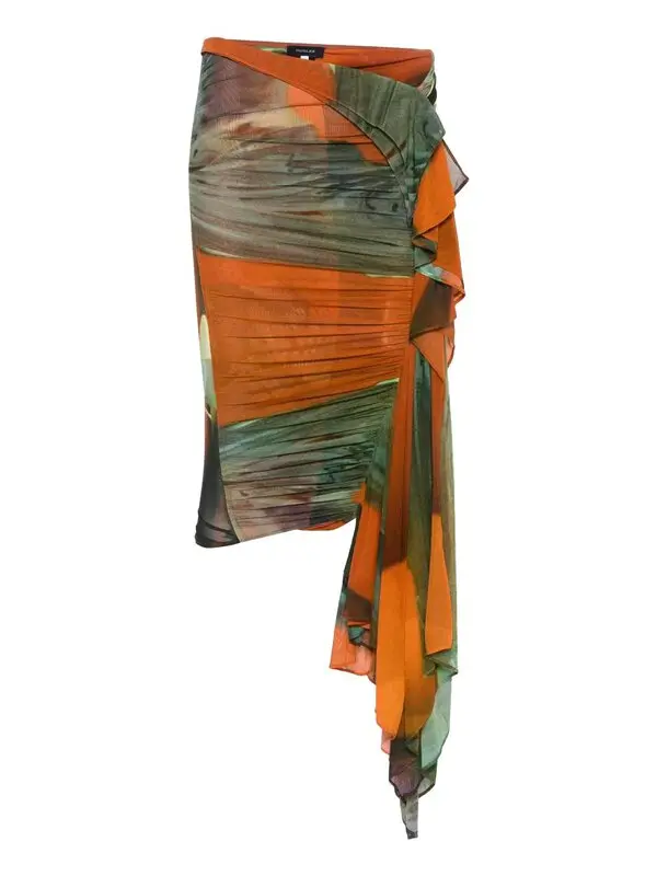 MUGLER Archive-print Ruched Skirt - Orange