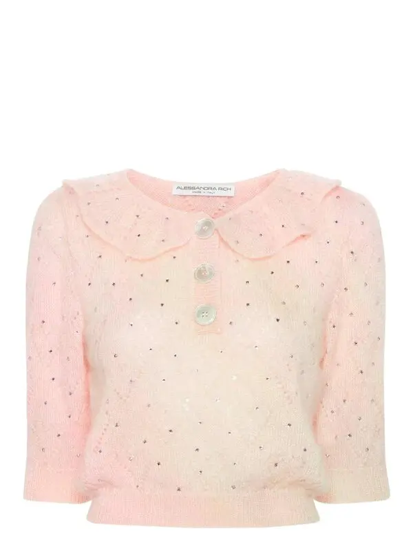 Alessandra Rich Crystal-embellished Cropped Blouse - Pink