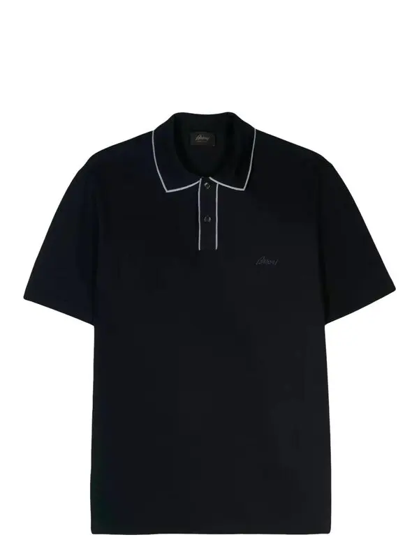 Brioni Logo-embroidered Cotton Polo Shirt - Blue