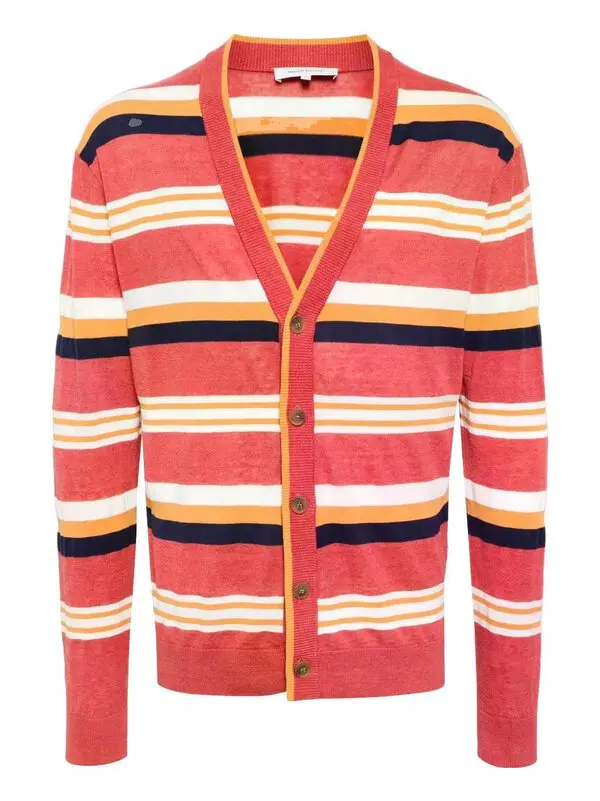 Maison Kitsuné Striped Intarsia-knit Cardigan - Red