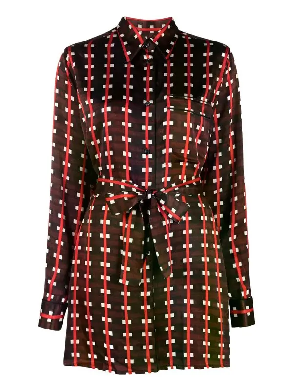 WALES BONNER Check-print Tie-waist Blouse - Brown
