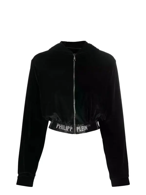 Philipp Plein Logo-embellished Velour Hoodie - Black