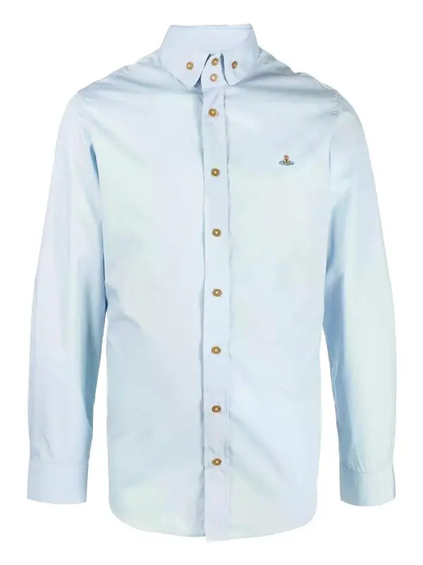 VIVIENNE WESTWOOD Orb-embroidered Organic-cotton Shirt - Blue