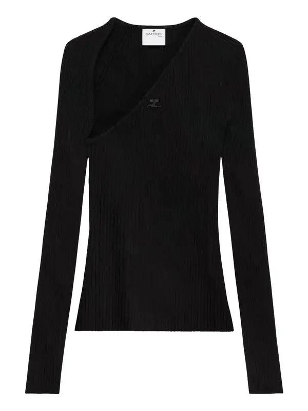 COURREGES Slash Ribbed-knit Top - Black