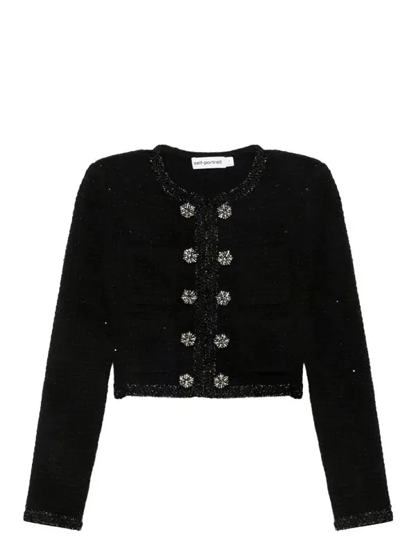 SELF-PORTRAIT Textured Knit Jacket - Black
