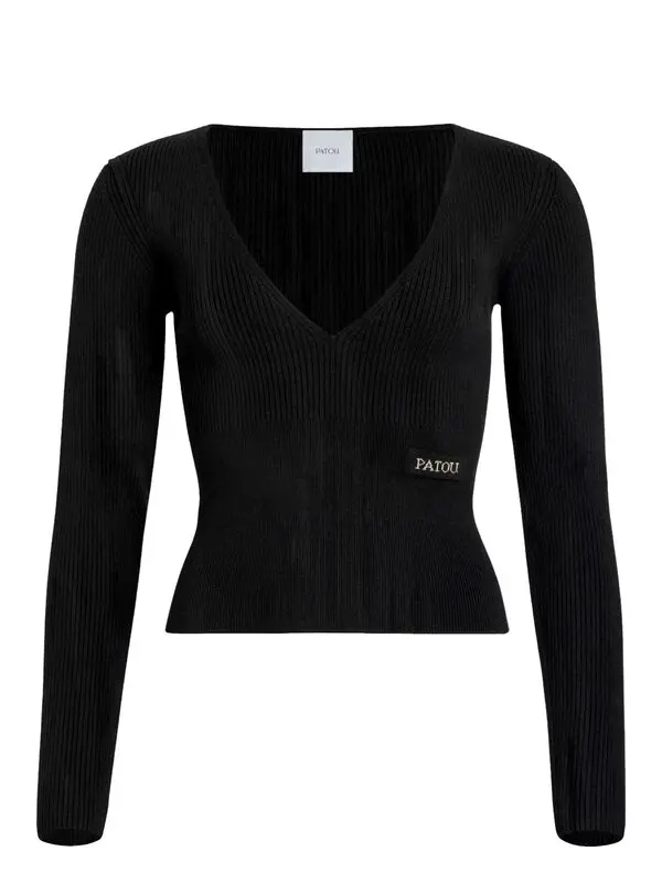 PATOU V-neck Ribbed Sweater - Black