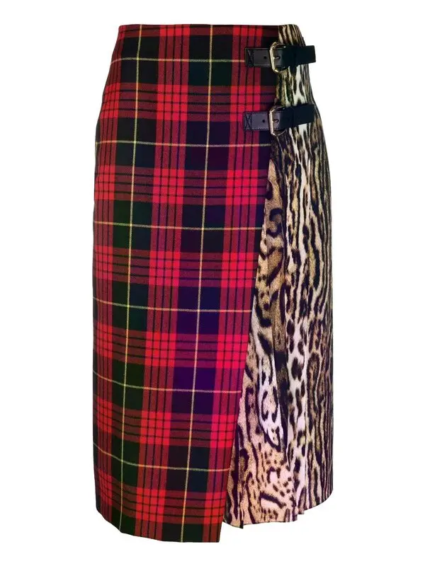 Roberto Cavalli Mix-print Virgin Wool Midi Skirt - Red