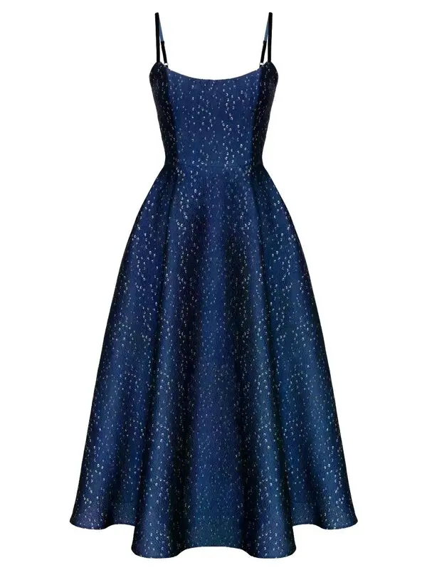 POST MERIDIEM Jacquard Corset-bustier Midi Dress - Blue