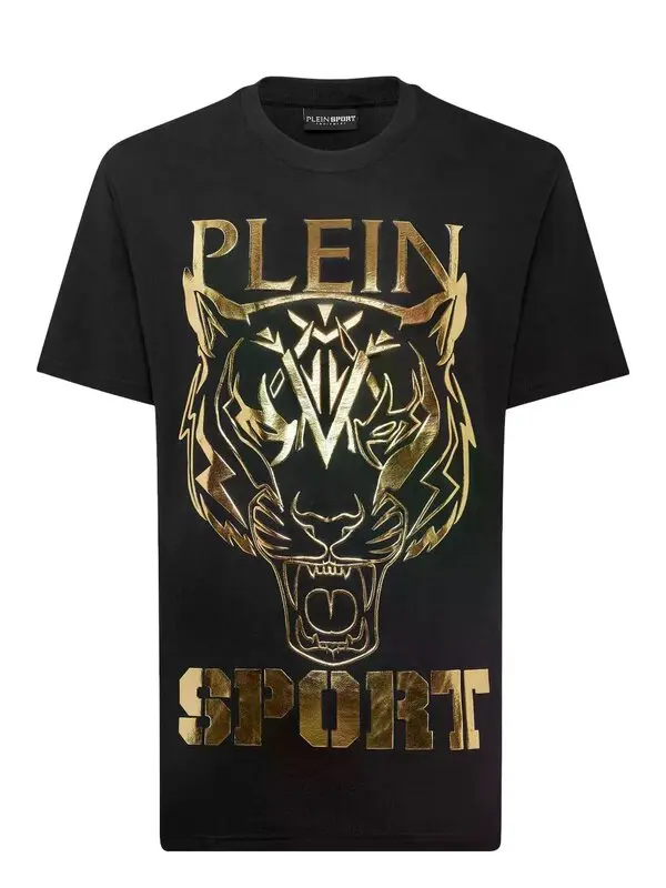 PLEIN SPORT Tiger-print Round-neck T-shirt - Black