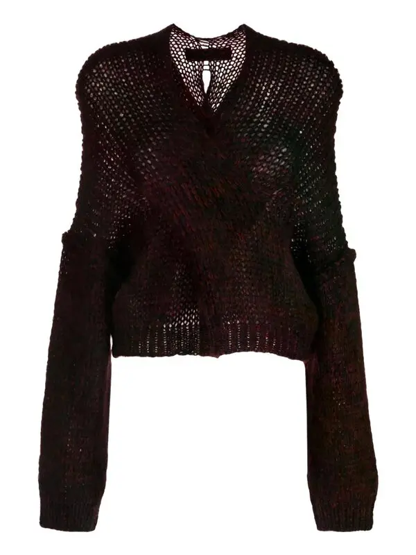 Isabel Benenato Open-knit V-neck Jumper - Red