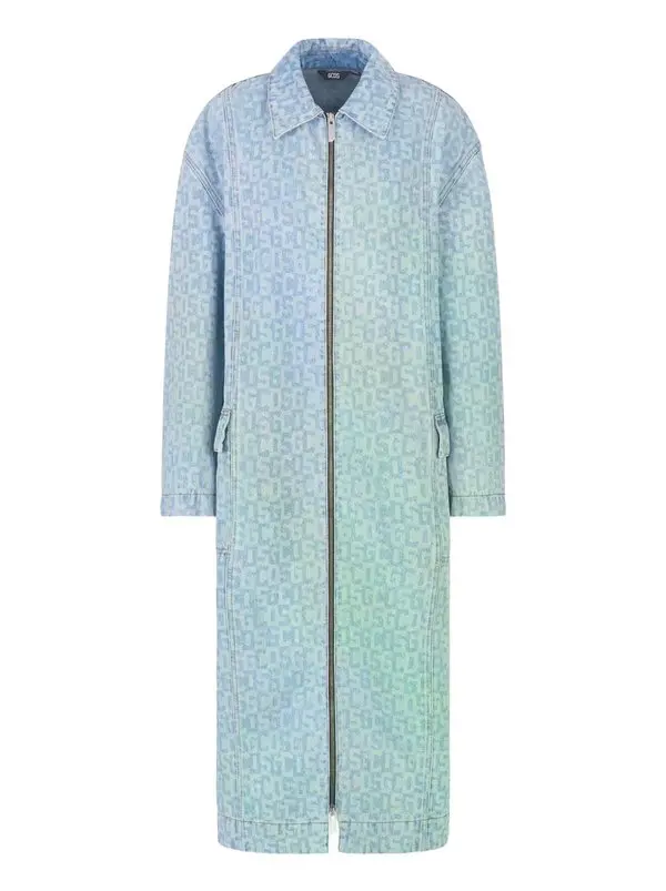 Gcds Logo-jacquard Denim Coat - Blue