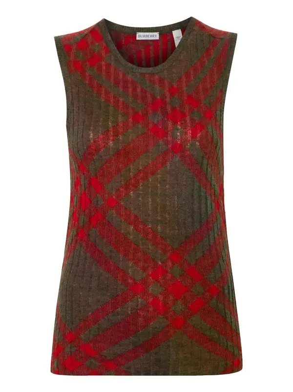 Burberry Check Wool Blend Tank Top - Brown