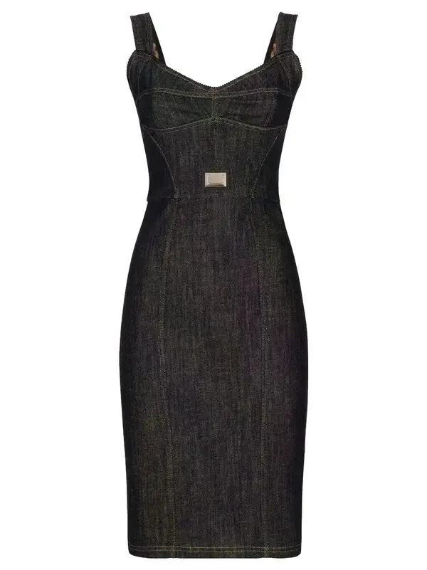 Dolce & Gabbana Logo-plaque Midi Denim Dress - Black