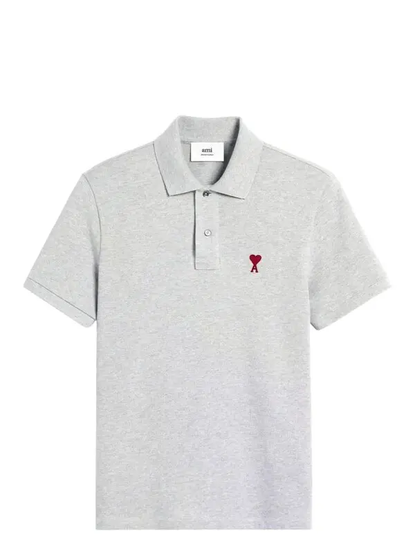 AMI Paris De Coeur Organic-cotton Polo Shirt - Grey