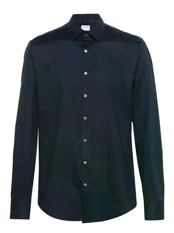 Calvin Klein Monogram-embroidered Cotton Shirt - Blue