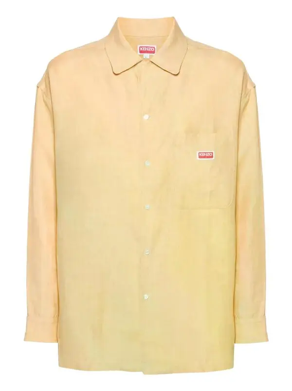 Kenzo Logo-appliqué Linen Oversized Shirt - Neutrals