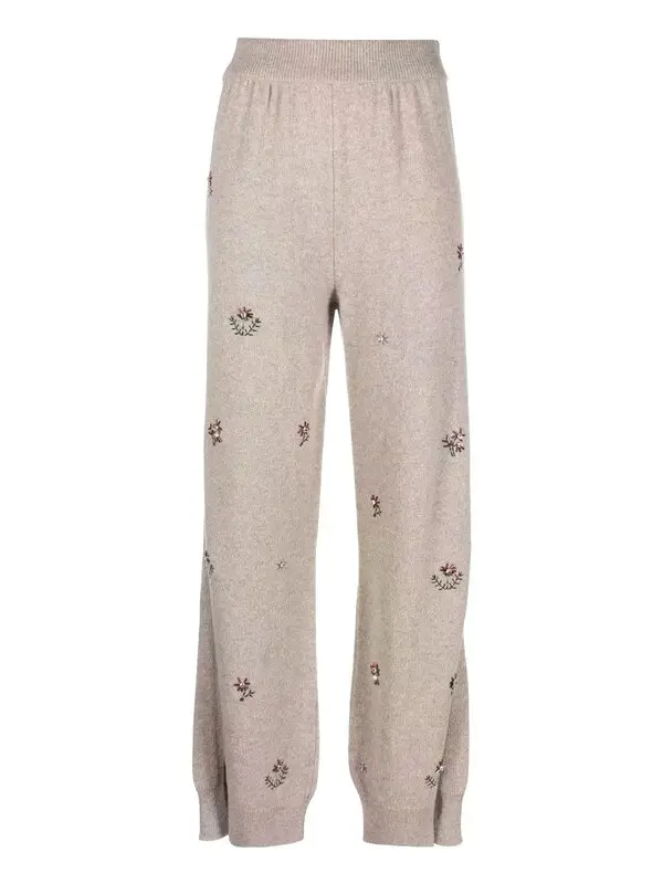 BARRIE Floral-embroidered Cashmere Trousers - Neutrals