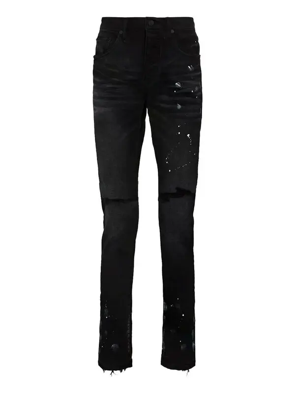 PURPLE BRAND P001 Resin Knee Slit Denim - Black