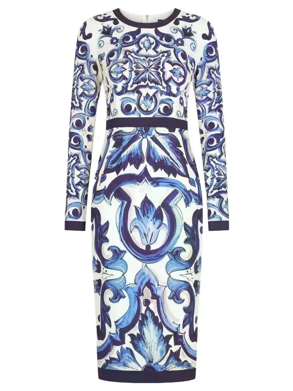 Dolce & Gabbana Majolica-print Stretch-silk Sheath Dress - Blue