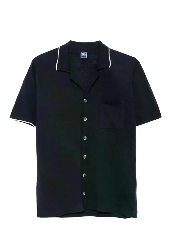 Fedeli Contrasting-trim Shirt - Blue