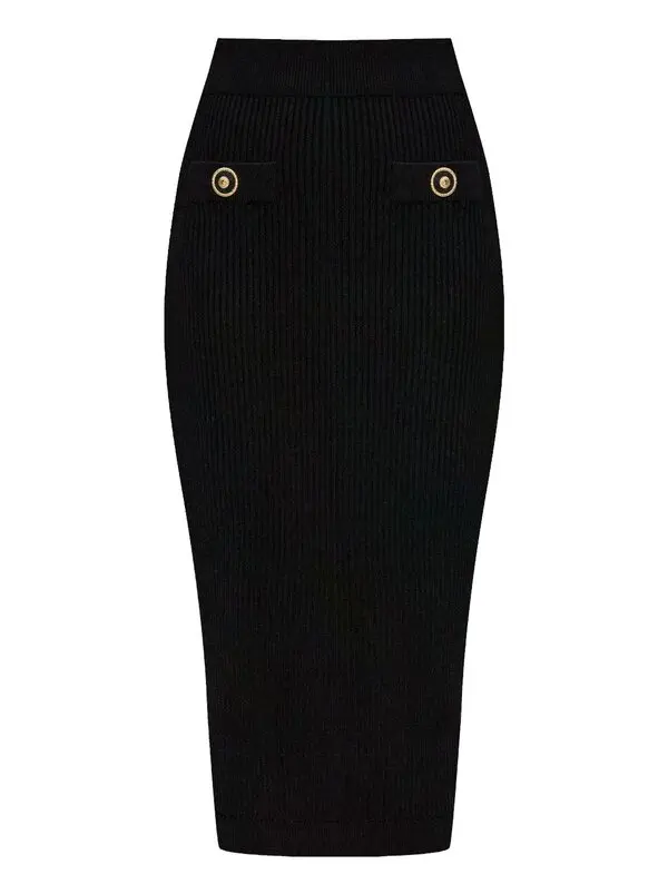 Balmain Ribbed Midi Skirt - Black