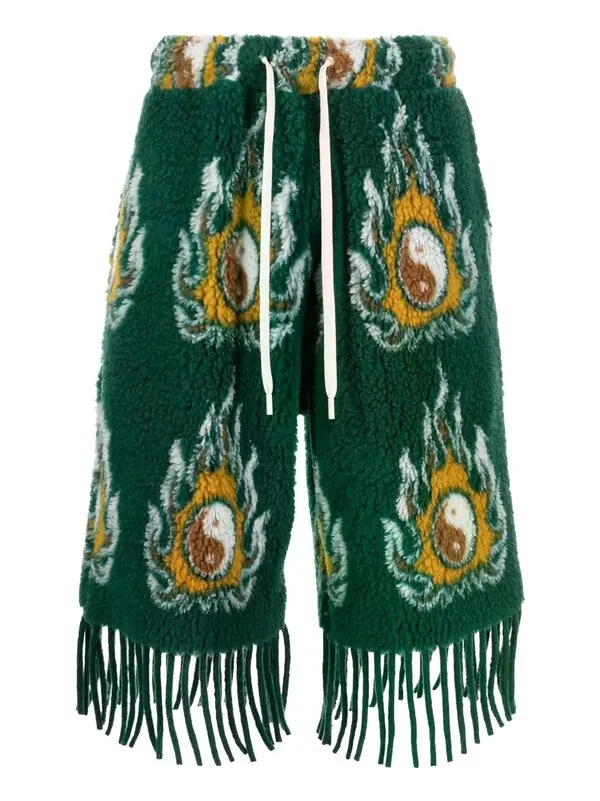 JORDANLUCA Cosmo Patterned Jacquard Drawstring Shorts - Green