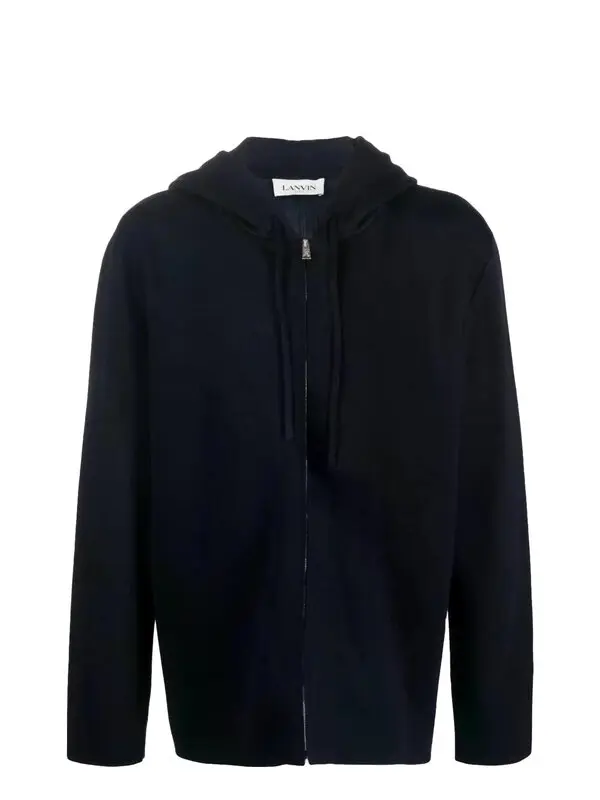 LANVIN Logo-embroidered Knit Wool-blend Hoodie - Blue