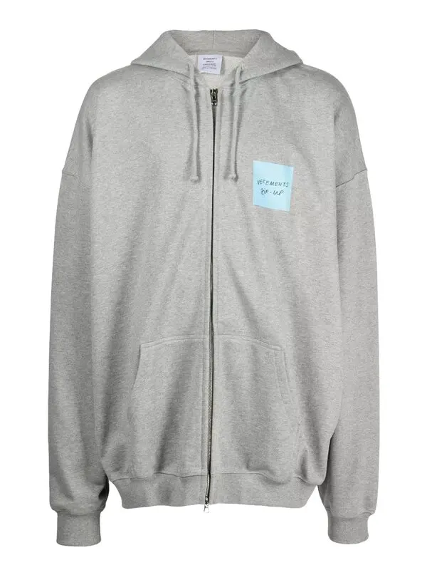 Vetements Logo-print Zip-up Hoodie - Grey