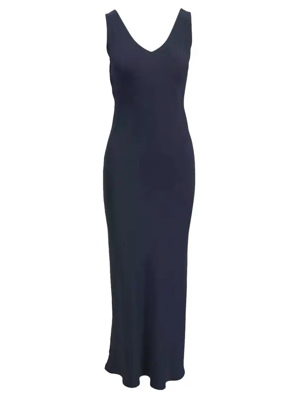 PETER COHEN Navy Silk Satin Tea Dress - Blue
