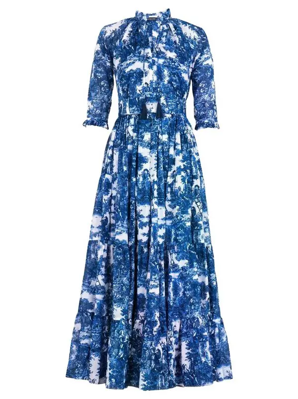 Samantha Sung Floral-printed Maxi Dress With Tie Neck Detail - Blue