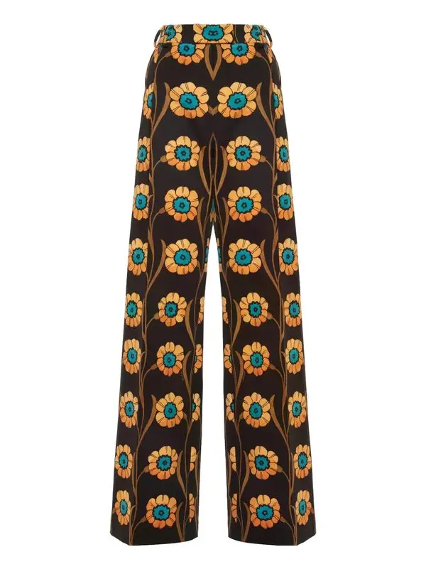 La DoubleJ La Comasca Floral-print Palazzo Trousers - Brown