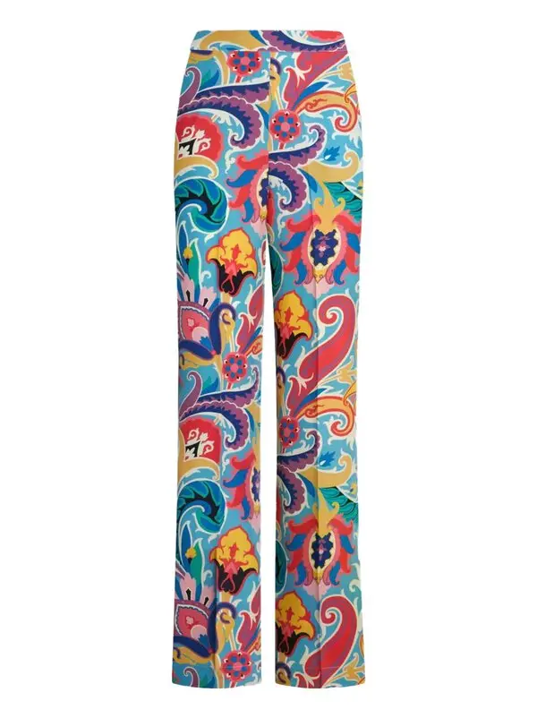 Etro Floral-print Silk Palazzo Pants - Blue