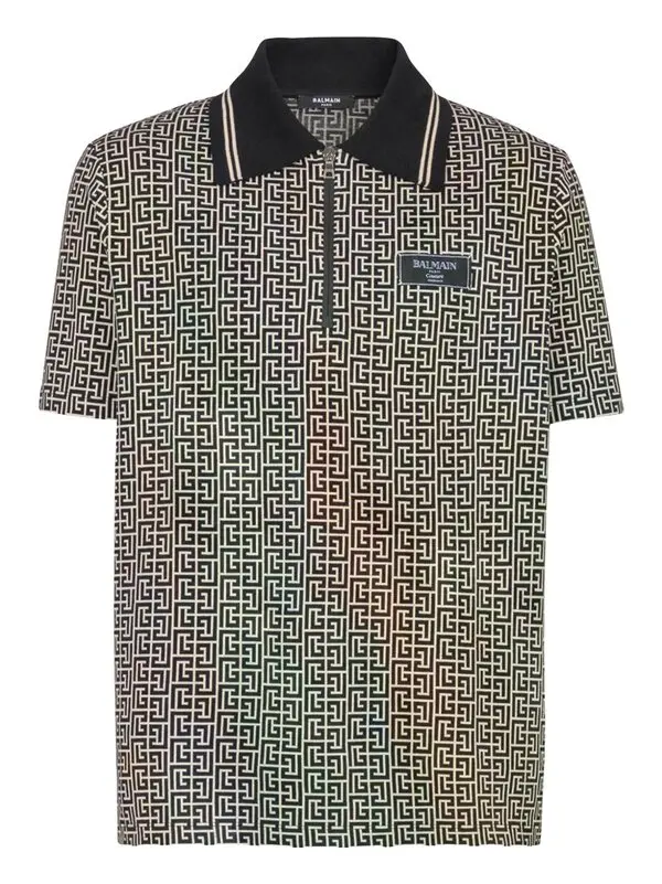 Balmain Labyrinth Jacquard Polo Shirt - Black