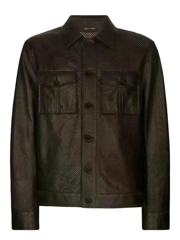 Dolce & Gabbana Perforated Leather Shirt Jacket - Brown