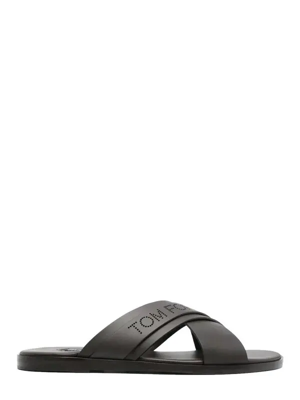 TOM FORD Logo-perforated Slides - Brown