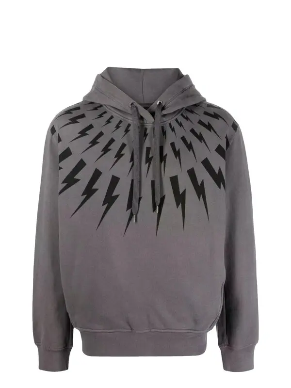 Neil Barrett Thunderbolt Print Cotton Hoodie - Grey
