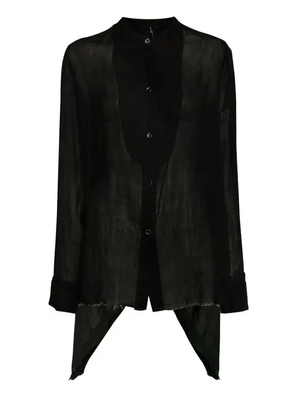 Masnada Band-collar Raw-cut Hem Shirt - Black