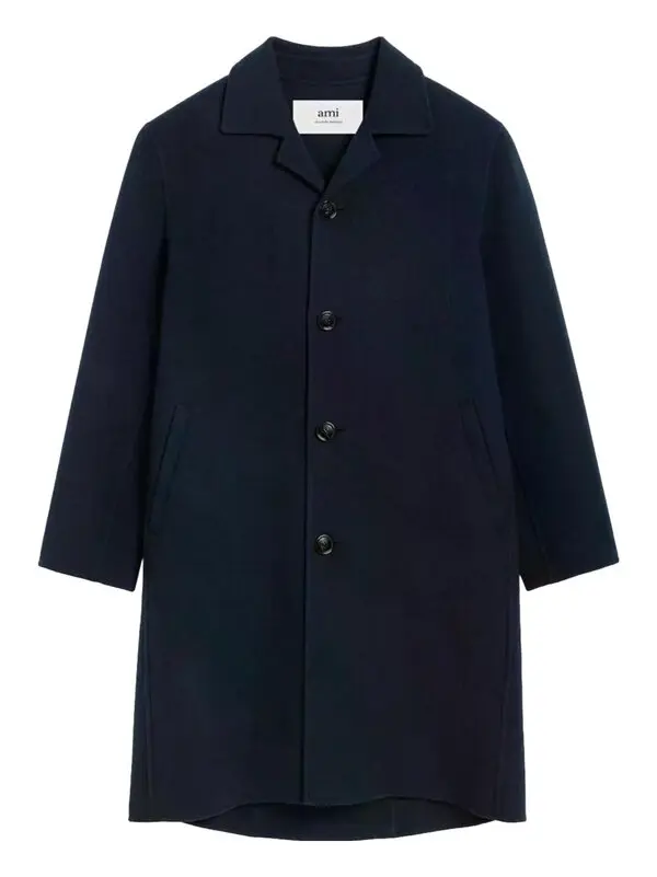 AMI Paris Single-breasted Felted Coat - Blue