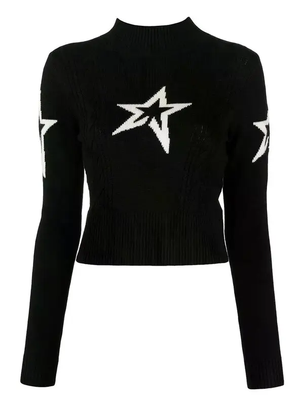 Perfect Moment Star Motif Cable Knit Sweater - Black