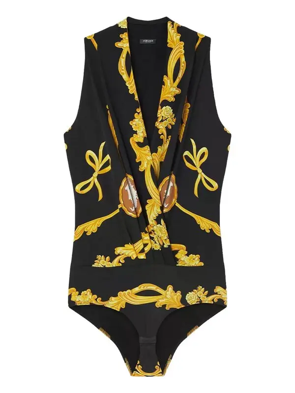 Versace Cameo Silk Draped Bodysuit - Black