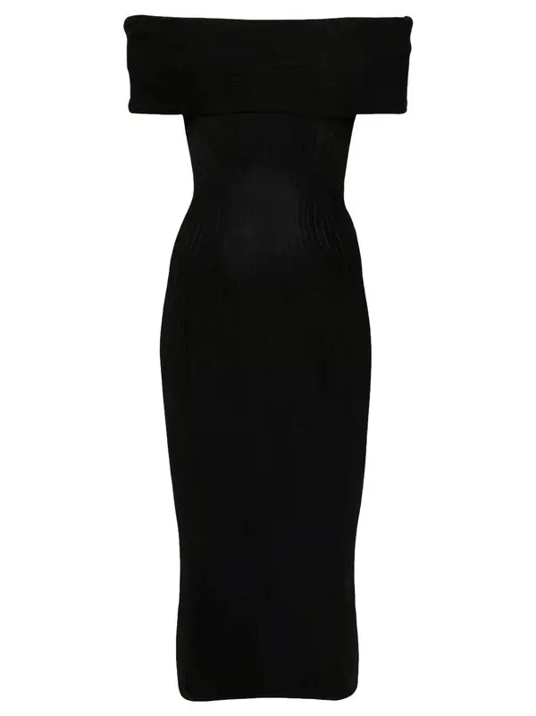 MUGLER Off-shoulder Knit Dress - Black