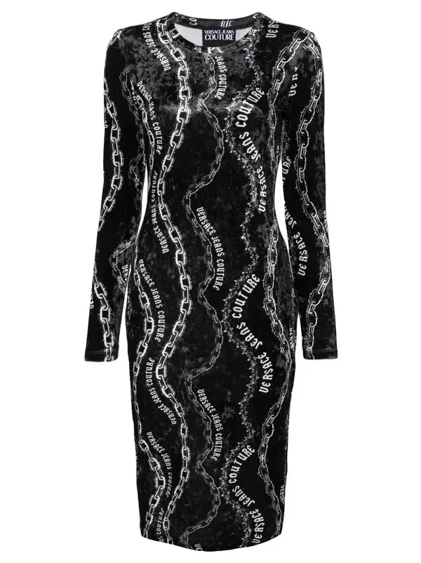 Versace Chain Couture-print Midi Dress - Black