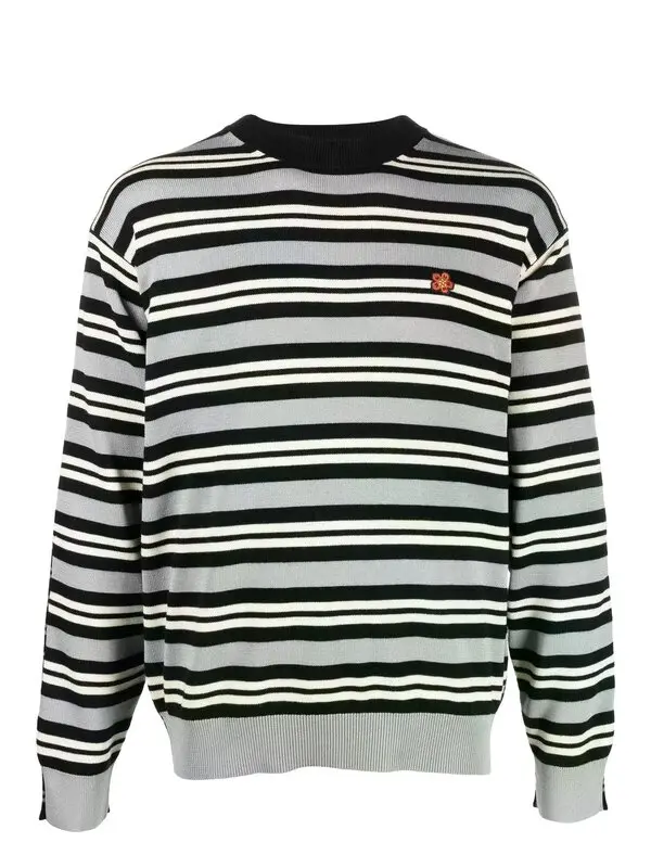 Kenzo Floral-embroidered Striped Jumper - Grey