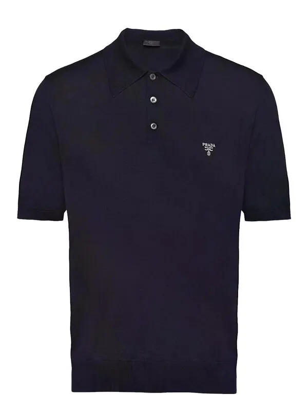 Prada Logo-embroidered Wool Polo Shirt - Blue