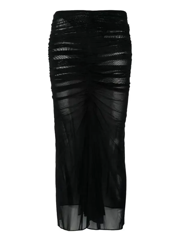 MUGLER Ruched Midi Skirt - Black