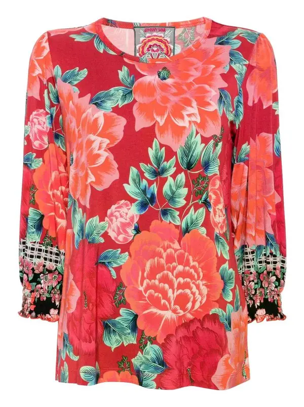 Johnny Was Floral Print T-shirt - Red