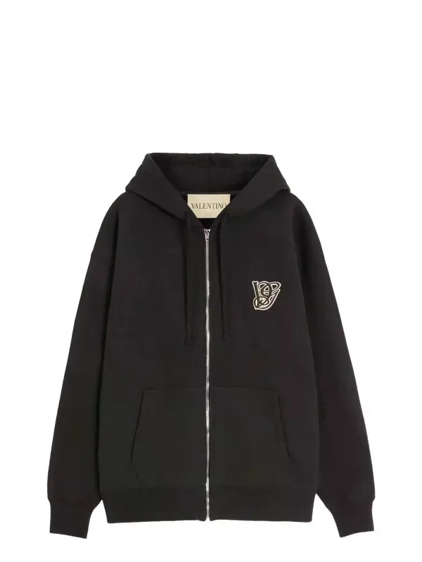 Valentino Garavani Cotton Hooded Sweatshirt With Vg Patch - Black