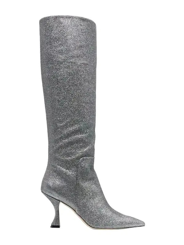 STUART WEITZMAN Crystal-embellished Calf Leather Boots - Silver