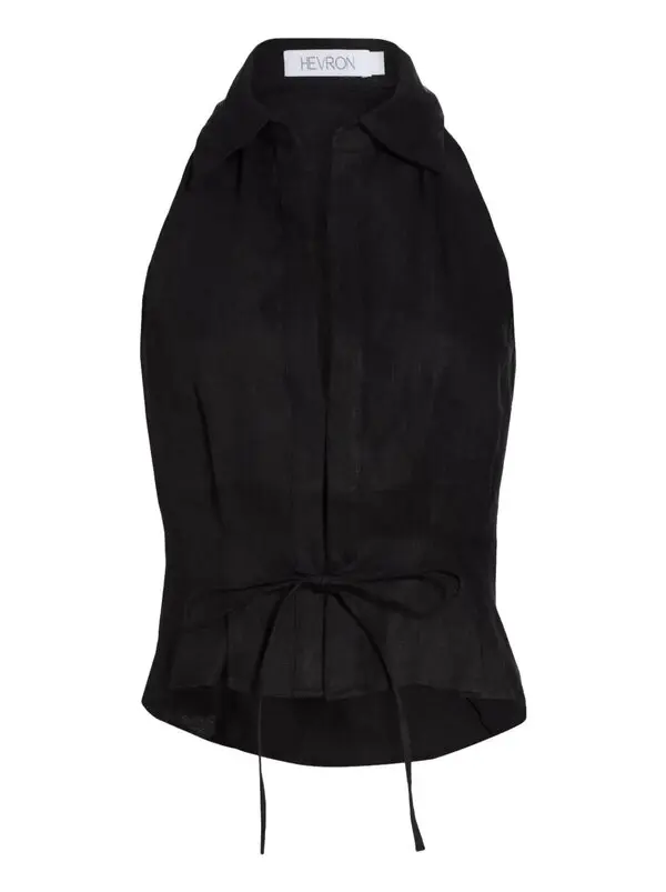 HEVRON Linen Sleeveless Top - Black