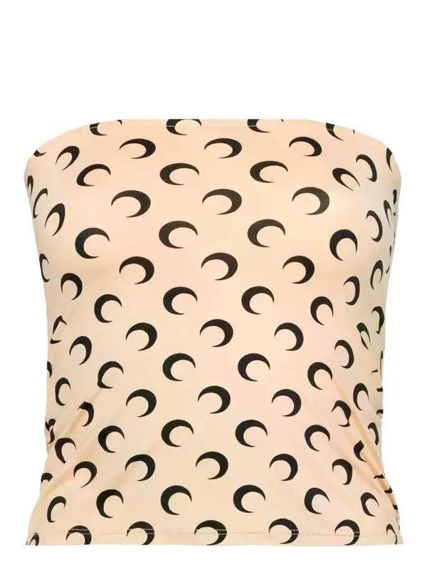 MARINE SERRE Moon-printed Strapless Tube Top - Neutrals